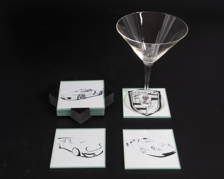 Porsche Coaster Set for Drinks with Holder, Barware, Set of 4 or 6 ...