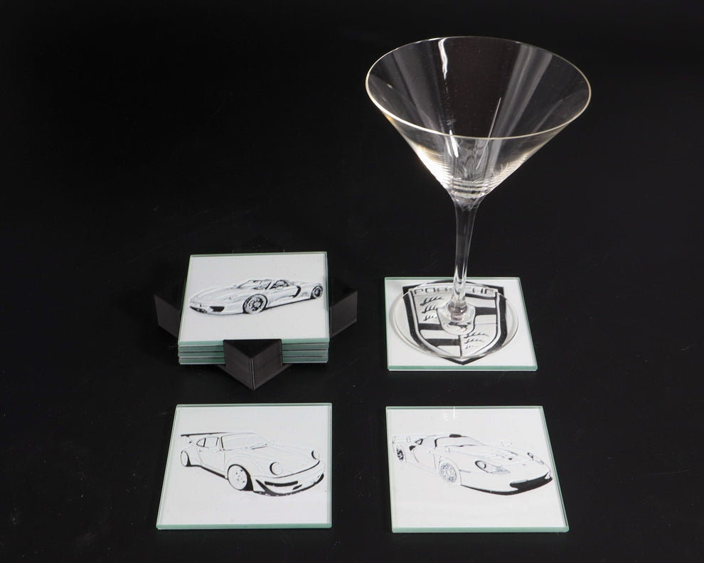 Porsche Coaster Set for Drinks with Holder, Barware, Set of 4 or 6 ...