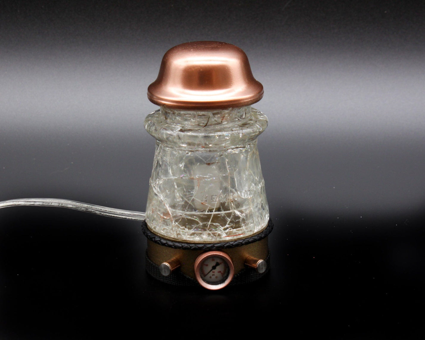 Steampunk “Crackle Glass" Insulator Lamp, Aluminum Base, Hemingray-16 ...